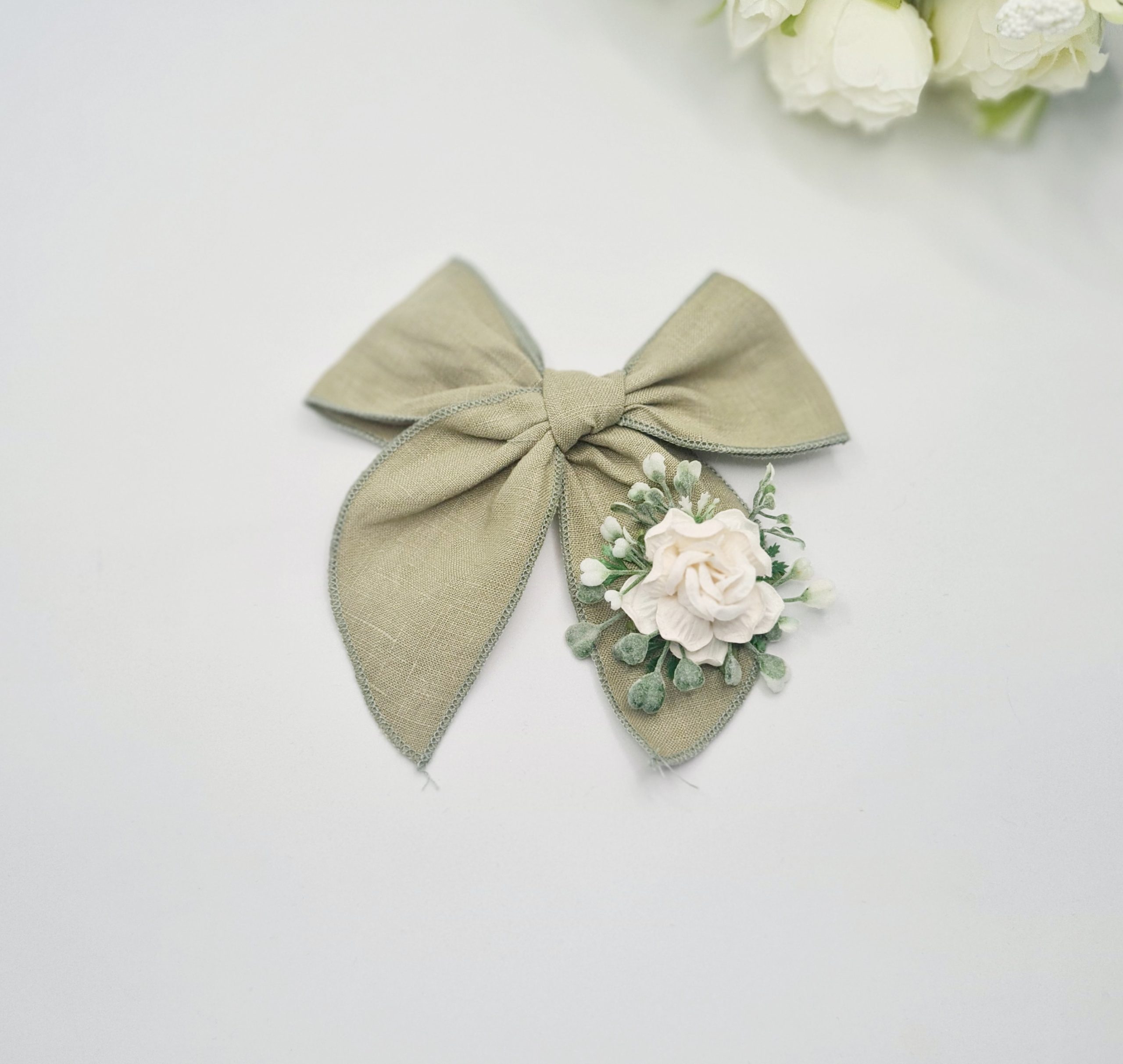 Sage green floral tie bow